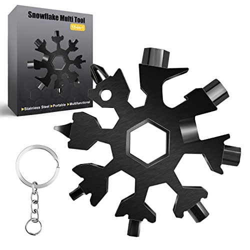 Snowflake Multitool, 1Pcs 18 in 1 Snowflake Multi tool Stainless Steel Snowflake Tool with Keyring(Black)