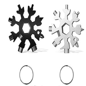 gadiedie 2 pcs 18-in-1 snowflakes multi tool,great christmas gift, stainless steel snowflake bottle opener,definitely a winner for the kitchen drawer or glove compartment(black/silver）