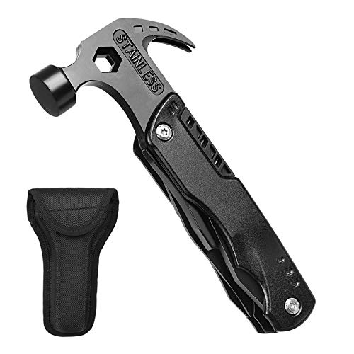 Camping Accessories Multitool, Cool Gadgets Unique Camping Gear Christmas Birthday Gift Ideas for Men Dad Him, 14-in-1 Survival Tool for Outdoor Hunting Hiking, Emergency Escape Tool with Hammer