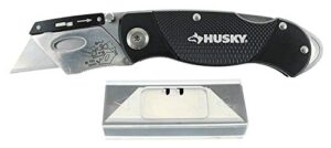 husky 21113 folding sure-grip lock back utility knife w/ 10 disposable blades included (colors vary)