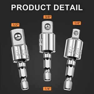 23 Flexible Drill Extension Hex Shank Drill Bit Kit Rotatable Joint Socket 1/4 3/8 1/2 Inch Hex Socket Adapter Socket Bendable Drill Bit Extension Screwdriver 105 Degree Angle Drill Bit Extension