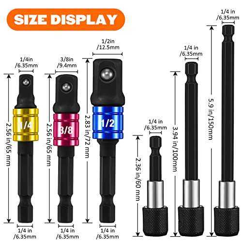 23 Flexible Drill Extension Hex Shank Drill Bit Kit Rotatable Joint Socket 1/4 3/8 1/2 Inch Hex Socket Adapter Socket Bendable Drill Bit Extension Screwdriver 105 Degree Angle Drill Bit Extension