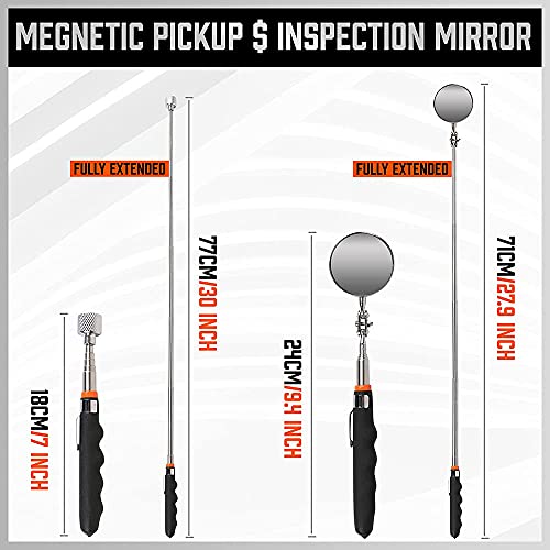 HORUSDY 3PCS Telescoping Magnetic Pickup Tool with LED Lights, 16lb Pick Up Rod, 360 Swivel Adjustable Inspection Mirror, Gadget Tool for Men