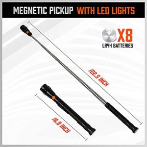 HORUSDY 3PCS Telescoping Magnetic Pickup Tool with LED Lights, 16lb Pick Up Rod, 360 Swivel Adjustable Inspection Mirror, Gadget Tool for Men