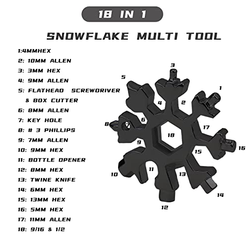 4 Pack 18 In 1 Snowflake Multitool, Stainless Steel Snowflake Wrench/ Bottle Opener/ Screwdriver Kit, Snowflake Multi Tool for Outdoor Travel Camping Hiking , Great Christmas Gift for Men