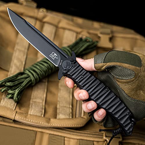 LOTHAR Pocket Knife for Men, 4.7'' D2 Large Steel Blade Folding Knife, Huge Tactical Pocket Knife, Flipper Assisted Opening with G10 Handle, Survival Knife, Cool EDC Knife, Gifts for Men