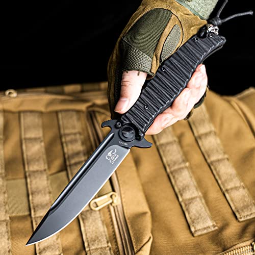 LOTHAR Pocket Knife for Men, 4.7'' D2 Large Steel Blade Folding Knife, Huge Tactical Pocket Knife, Flipper Assisted Opening with G10 Handle, Survival Knife, Cool EDC Knife, Gifts for Men