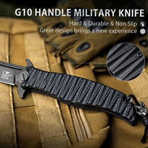 LOTHAR Pocket Knife for Men, 4.7'' D2 Large Steel Blade Folding Knife, Huge Tactical Pocket Knife, Flipper Assisted Opening with G10 Handle, Survival Knife, Cool EDC Knife, Gifts for Men