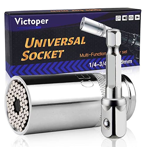 Super Socket for Men as Valentine's Day Gift, Universal Socket Wrench with Multi-Function Power Drill Adapter, Universal Socket Set, Thanksgiving Christmas Gift for Men Husband Dad Boyfriend(7-19mm)