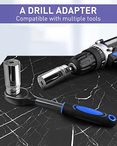 Super Socket for Men as Valentine's Day Gift, Universal Socket Wrench with Multi-Function Power Drill Adapter, Universal Socket Set, Thanksgiving Christmas Gift for Men Husband Dad Boyfriend(7-19mm)