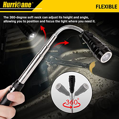 HURRICANE Magnetic Pickup Tool with LED, Magnetic Sweepers, Flexible Telescoping Magnetic Flashlight with 3 LED Lights, Extendable Neck up to 22 Inches, Can be Gifts