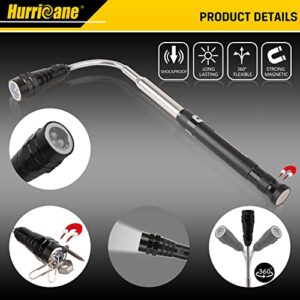 HURRICANE Magnetic Pickup Tool with LED, Magnetic Sweepers, Flexible Telescoping Magnetic Flashlight with 3 LED Lights, Extendable Neck up to 22 Inches, Can be Gifts