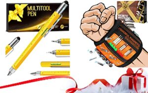 gifts for men multitool pen – stocking stuffers for men dad cool tool gadgets for husband + magnetic wristband for holding screws gifts for men