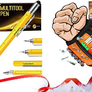 Gifts for Men Multitool Pen - Stocking Stuffers for Men Dad Cool Tool Gadgets for Husband + Magnetic Wristband for Holding Screws Gifts for Men