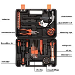 Yougfin Tool Set, 38-Piece General Household Basic Hand Tools Kit with Plastic Toolbox Storage Case, Ideal for Home Repairing & Maintenance