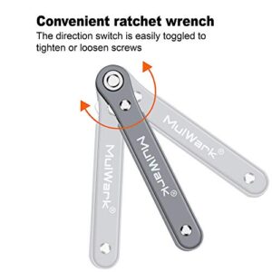 MulWark 11pc 1/4 Mini Ratchet Wrench Close Quarters Pocket Screwdriver Set with High Torque & Low Profile- Micro Right Angle EDC Tool with 90 Degree Mini Offset Reversible Drive Handle& Multi Hex Bit