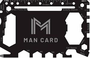 man card – 46 in 1 ultimate credit card multitool, tactical survival tool, great for quick repairs – camping gear, outdoor gadget, valentine’s day present, or father’s day gift (black)