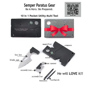 Semper Paratus Gear Gifts for men - 10 in 1 credit card size Multi Tool Pocket for everyday use - Home Work or Outdoors- Be a hero. Be prepared. (1 PAK)