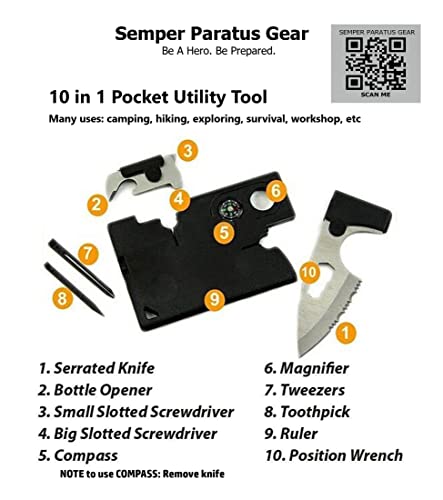 Semper Paratus Gear Gifts for men - 10 in 1 credit card size Multi Tool Pocket for everyday use - Home Work or Outdoors- Be a hero. Be prepared. (1 PAK)