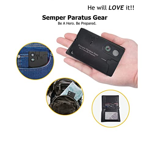 Semper Paratus Gear Gifts for men - 10 in 1 credit card size Multi Tool Pocket for everyday use - Home Work or Outdoors- Be a hero. Be prepared. (1 PAK)