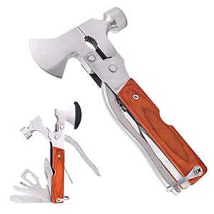 multitool hammer camping gear accessories survival kits 14 in 1 multifunction tool portable folding wood handle stainless steel multipurpose equipment for outdoor hiking hunting tactic unique gifts