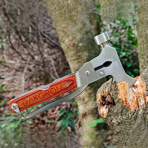 Multitool Hammer Camping Gear Accessories Survival Kits 14 in 1 Multifunction Tool Portable Folding Wood Handle Stainless Steel Multipurpose Equipment For Outdoor Hiking Hunting Tactic Unique Gifts