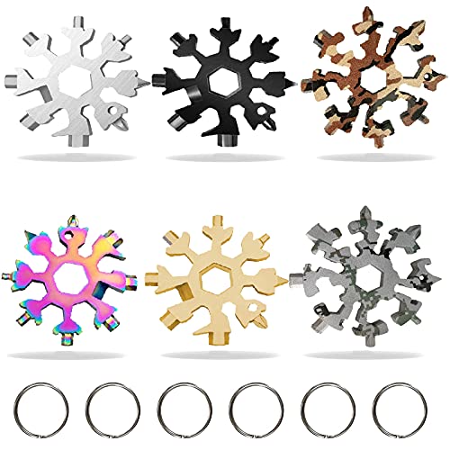 Ruin 18-in-1 Snowflake Multi-tool and 20-in-1 Snowflake Multi-tool ,6 Pack Portable Stainless Steel Snowflake Multitool for Outdoor Travel Camping Adventure Wrench Bottle Opener