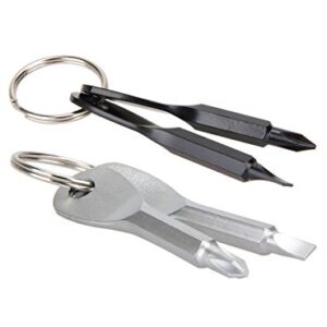 2 Set(4PCS) Portable Multifunction Key Chain Screwdriver Mini Key Shape Travel Kits Outdoor EDC Screwdriver Tool with Key Ring(Color: Black Silver)