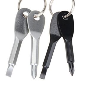 2 Set(4PCS) Portable Multifunction Key Chain Screwdriver Mini Key Shape Travel Kits Outdoor EDC Screwdriver Tool with Key Ring(Color: Black Silver)