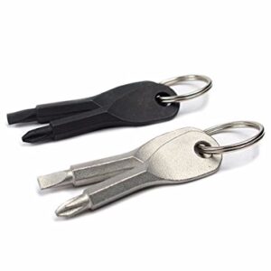 2 Set(4PCS) Portable Multifunction Key Chain Screwdriver Mini Key Shape Travel Kits Outdoor EDC Screwdriver Tool with Key Ring(Color: Black Silver)