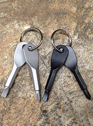 2 Set(4PCS) Portable Multifunction Key Chain Screwdriver Mini Key Shape Travel Kits Outdoor EDC Screwdriver Tool with Key Ring(Color: Black Silver)