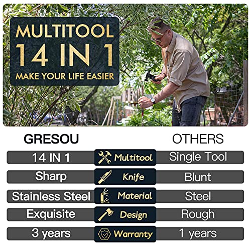 GRESOU Camping Hammer Multitool for Men Dad Husband, 14 In 1 Mini Hammer Multitool Camping Accessories Survival Gadget, All In One Tools Cool Gadgets for Fathers Day Christmas Birthday