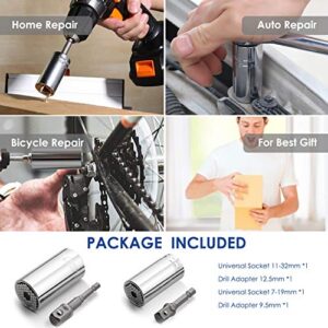 URGENEX Universal Socket Wrench Set (11-32mm 7-19mm) Professional Sockets Tools Multi-function Wrench Repair Kit with Power Drill & Ratchet Wrench Adapter Chrome Vanadium Steel (4PCS)