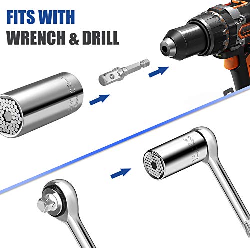 URGENEX Universal Socket Wrench Set (11-32mm 7-19mm) Professional Sockets Tools Multi-function Wrench Repair Kit with Power Drill & Ratchet Wrench Adapter Chrome Vanadium Steel (4PCS)