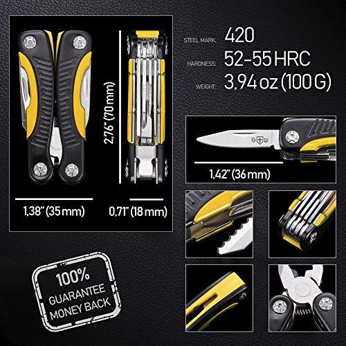 Bundle of 2 Items - Mini Multitool Knife 12 in 1 - Small Pocket Multi Tool with Knife and Pliers - Knofe for Men Women - Folding EDC Knife - Kubaton Stocking Stuffers for Men - Secret Santa Gift