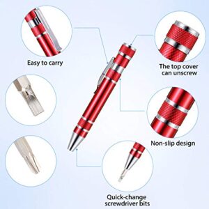 4 Pieces Pen Screwdriver Multitool Handy Tool 8 in 1 Magnetic Pocket Screwdriver Multi Precision Function for Man Mini Gadgets Repair Tools(Black, Red, Blue, Silver)