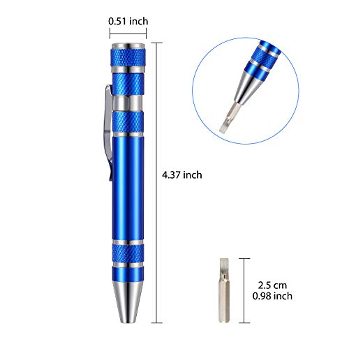 4 Pieces Pen Screwdriver Multitool Handy Tool 8 in 1 Magnetic Pocket Screwdriver Multi Precision Function for Man Mini Gadgets Repair Tools(Black, Red, Blue, Silver)