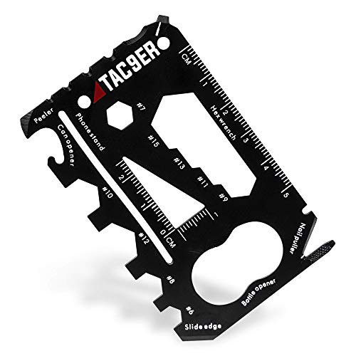 TAC9ER 22-in-1 Credit Card Multitool For Men | Metal Survival Card | Credit Card Knife Wallet Tool | TSA Approved Multitool | Bottle Opener Card