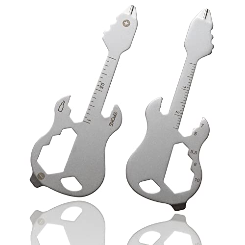 Artenny 2pack Small TSA Keychain Multitool and Cool Gadgets for Men, 12 in 1 Pocket Stainless Steel EDC Multipurpose Tool, Bottle Opener screwdriver (Guitar, Silver)