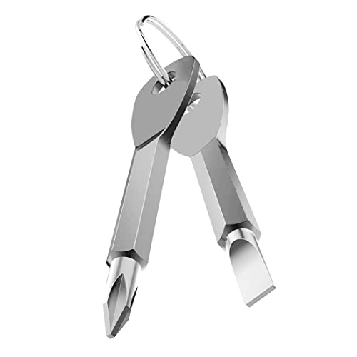 ROSTIVO Screwdriver Keychain Pocket Repair Tool Multi Mini Cool Gadgets for Men Small Gift for Women (Silver)