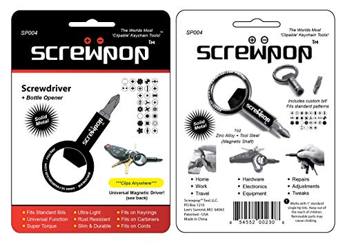 Screwpop Screwdriver Compact Bit Holder Keychain | Carabiner Multi-Tool Bottle Opener with New Secure and Stronger Magnet (Includes Removable Double-Sided Bit)