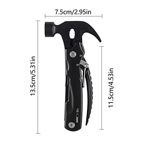 Gifts for Boyfriend, Unique Anniversary Christmas Birthday Gift Ideas for Men Him, Cool Gadget Christmas Stocking Stuffer for Men, All in One Tools Mini Hammer Multitool Camping Accessories (Black)