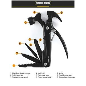 Gifts for Boyfriend, Unique Anniversary Christmas Birthday Gift Ideas for Men Him, Cool Gadget Christmas Stocking Stuffer for Men, All in One Tools Mini Hammer Multitool Camping Accessories (Black)