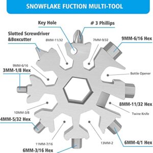 18-in-1 Snowflake Multi Tool, Gift for Boys Father/Dad Husband, Portable Stainless Multi-Tool Compact Snowflake Tool Multi Instrument Outdoor, DIY Handyman Hand Tools Christmas Gift (Sliver)