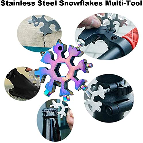 18-in-1 Stainless Steel Snowflake Keychain Multi-Tool Portable Keychain Screwdriver Bottle Opener Tool for Outdoor Camping Gift for Valentine's Day, Birthday, and Happy New Year (multi4 pack)