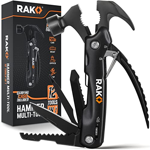 RAK Multitool Hammer - Valentine's Day Gifts For Men - Compact DIY Survival Multi Tool W/Screwdriver, Pliers, Bottle Key, Knife, Saw and More - Backpacking Gear & Camping Accessories