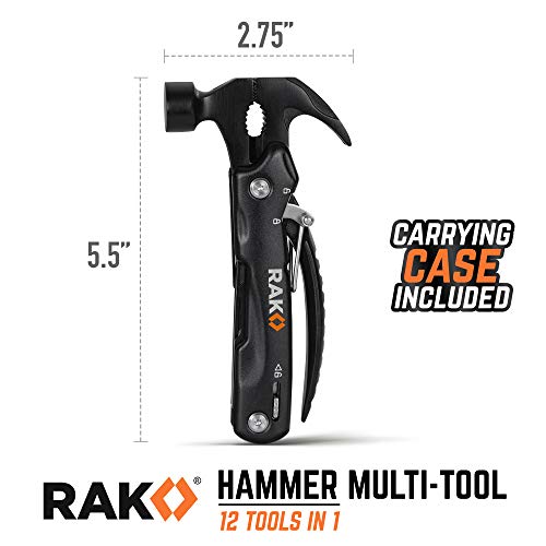 RAK Multitool Hammer - Valentine's Day Gifts For Men - Compact DIY Survival Multi Tool W/Screwdriver, Pliers, Bottle Key, Knife, Saw and More - Backpacking Gear & Camping Accessories