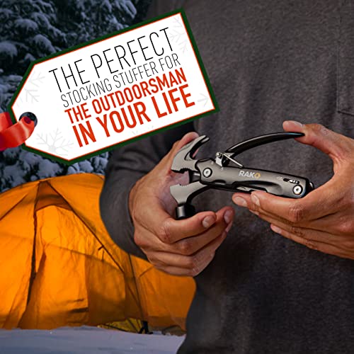 RAK Multitool Hammer - Valentine's Day Gifts For Men - Compact DIY Survival Multi Tool W/Screwdriver, Pliers, Bottle Key, Knife, Saw and More - Backpacking Gear & Camping Accessories