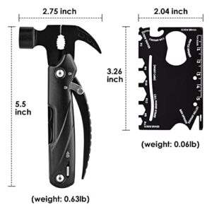 KEEGOP Hammer Multitool, 12 in 1 Portable Hammer Survival Gear Kit Camping Gear Cool Gadgets for Men Gift for Dad Father Boyfriend Husband, Survival Multitool Mini Pocket Hammer Black