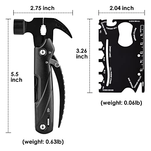 KEEGOP Hammer Multitool, 12 in 1 Portable Hammer Survival Gear Kit Camping Gear Cool Gadgets for Men Gift for Dad Father Boyfriend Husband, Survival Multitool Mini Pocket Hammer Black